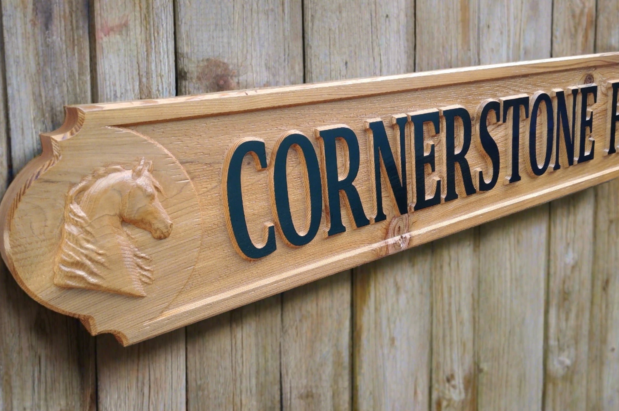 Custom Outdoor Cedar Wood Horse Ranch Farm Driveway sign